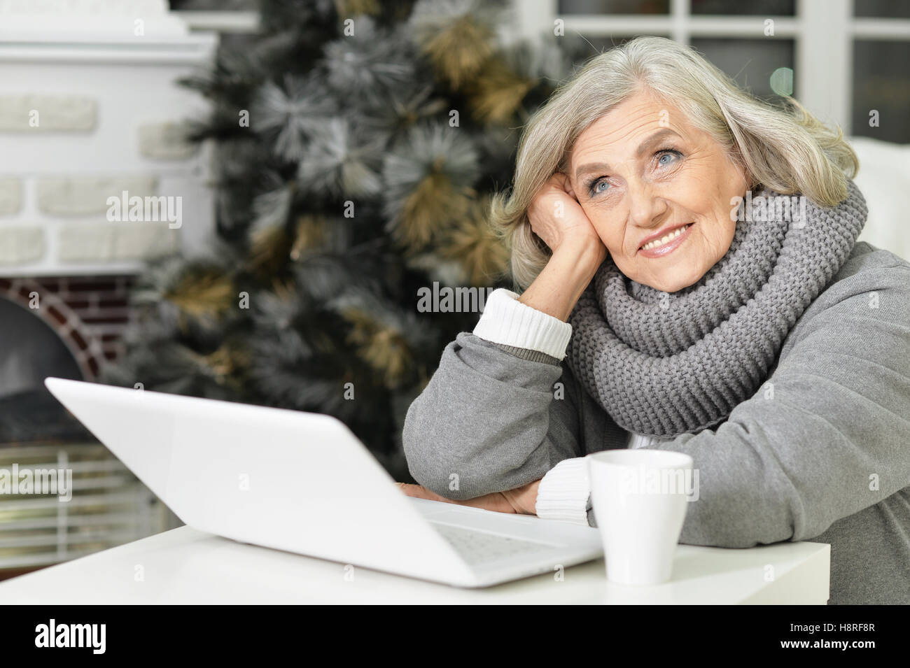 Senior woman with laptop Stock Photo - Alamy