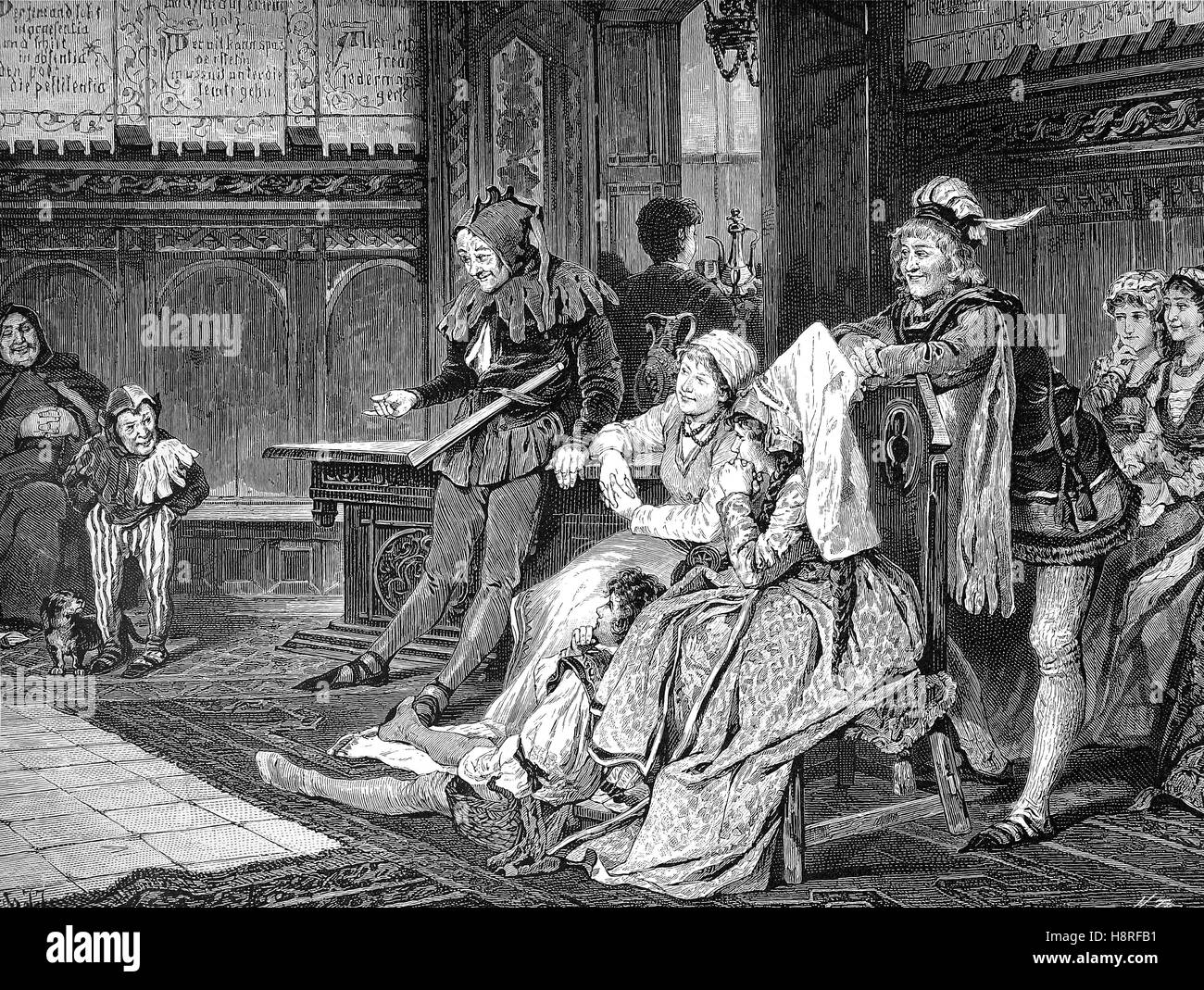 fools theater inside a medieval castle, For the amusement of the people ...