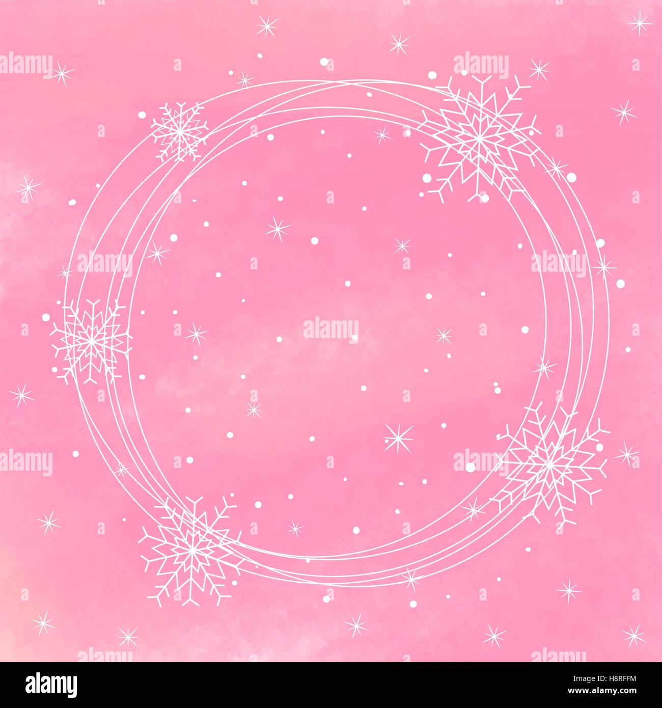 Watercolor winter background with snowflakes. Pink christmas background ...