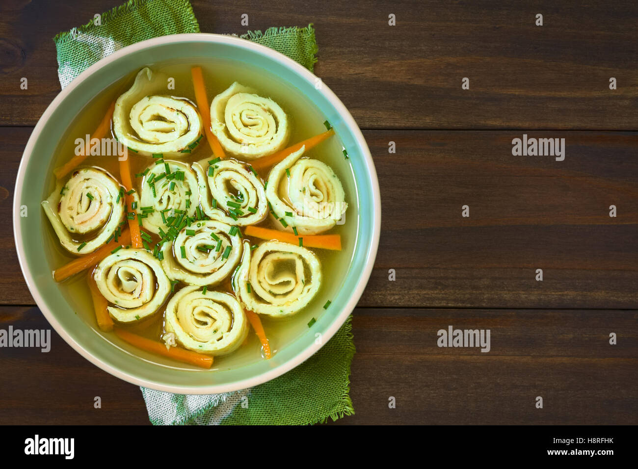 Traditional German Flaedlesuppe and Austrian Frittatensuppe consomme ...