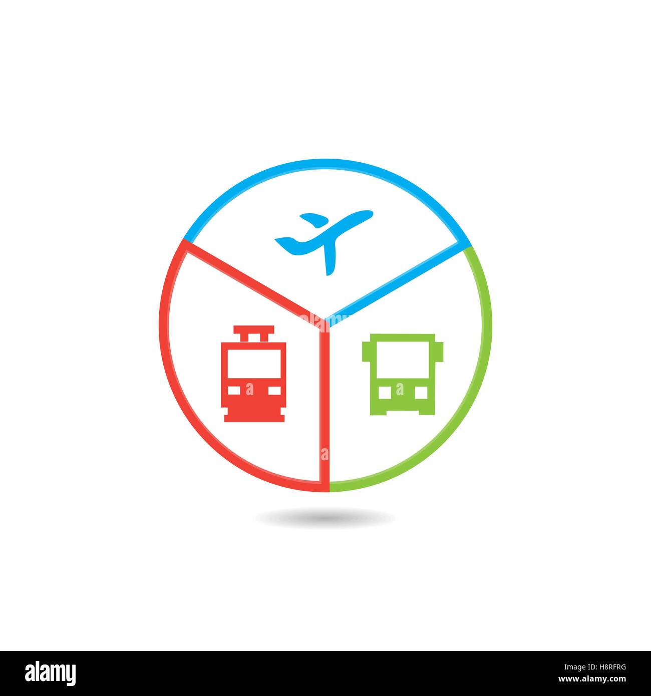 Icon of round transport pointer. Colorful signs bus, train, plane in a ...