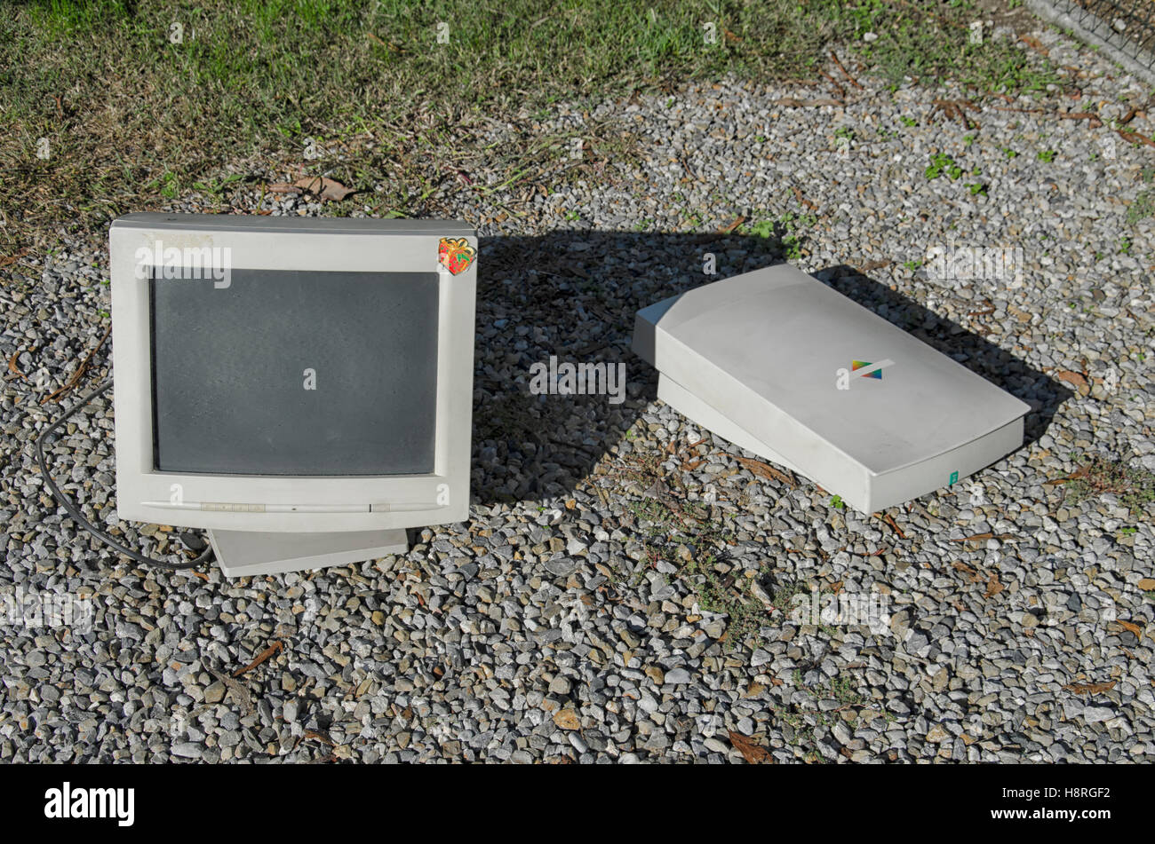 An heavy CTR monitor and old scanner Stock Photo - Alamy