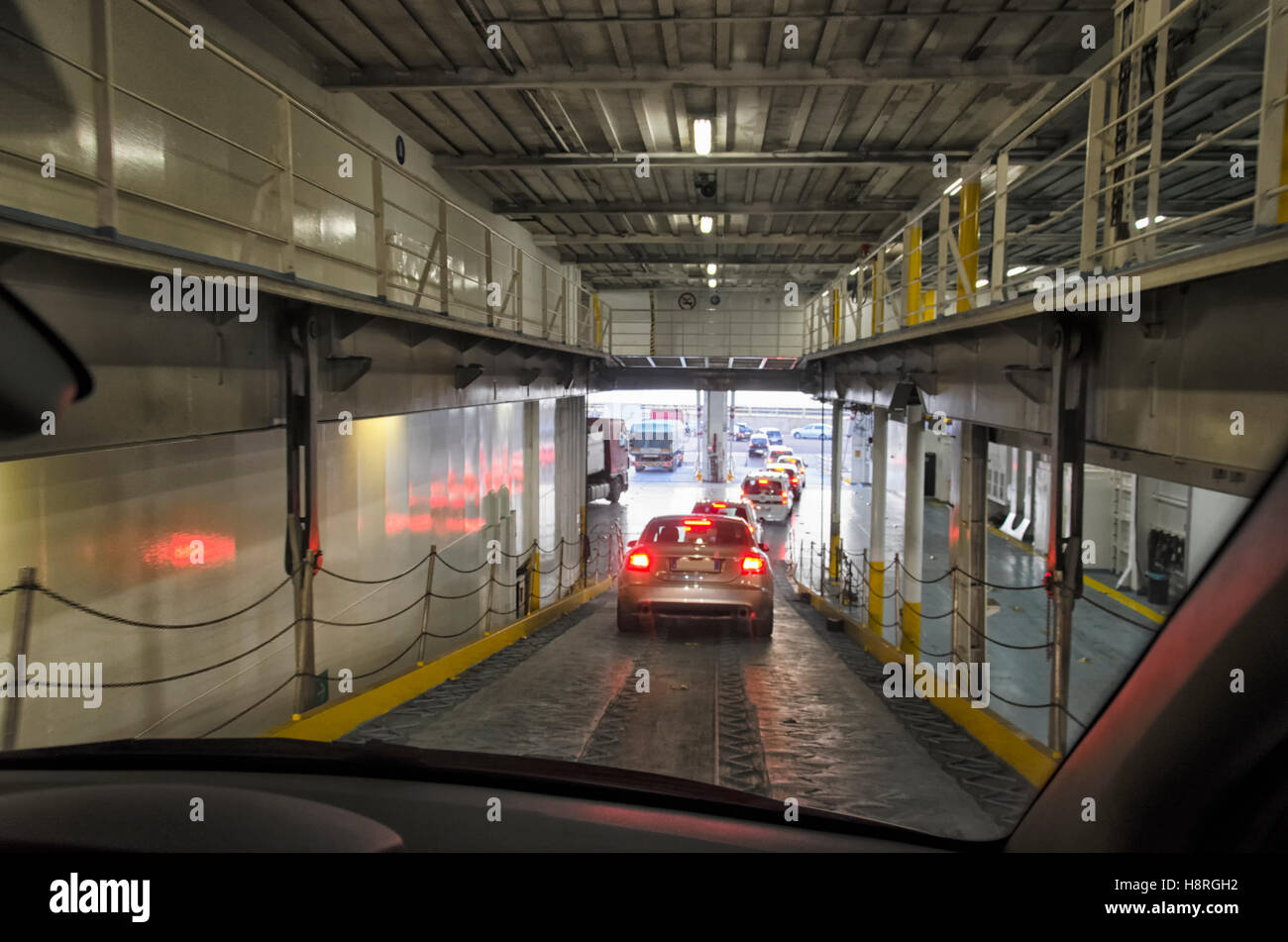 Disembarking from the ferry boat by car Stock Photo - Alamy