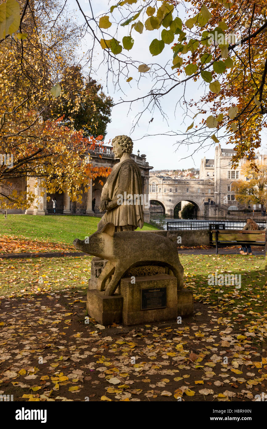 King Bladud statue with pig, Parade Gardens, City of Bath, Somerset ...