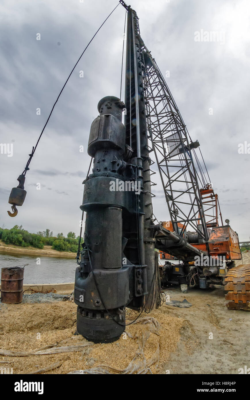 Pile driving machine in construction site. Tyumen Stock Photo - Alamy
