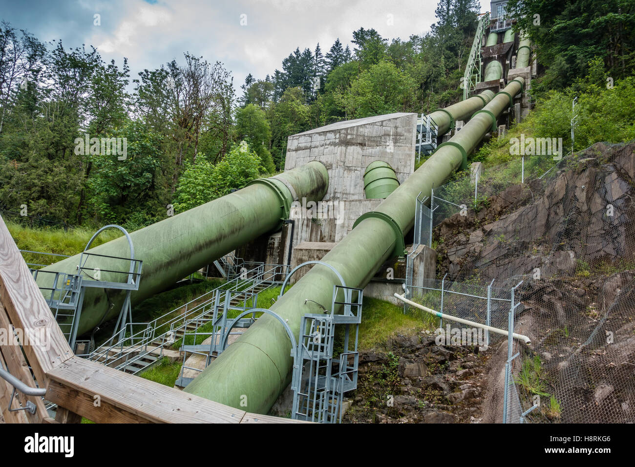 Large green pipes rise up Stock Photo - Alamy