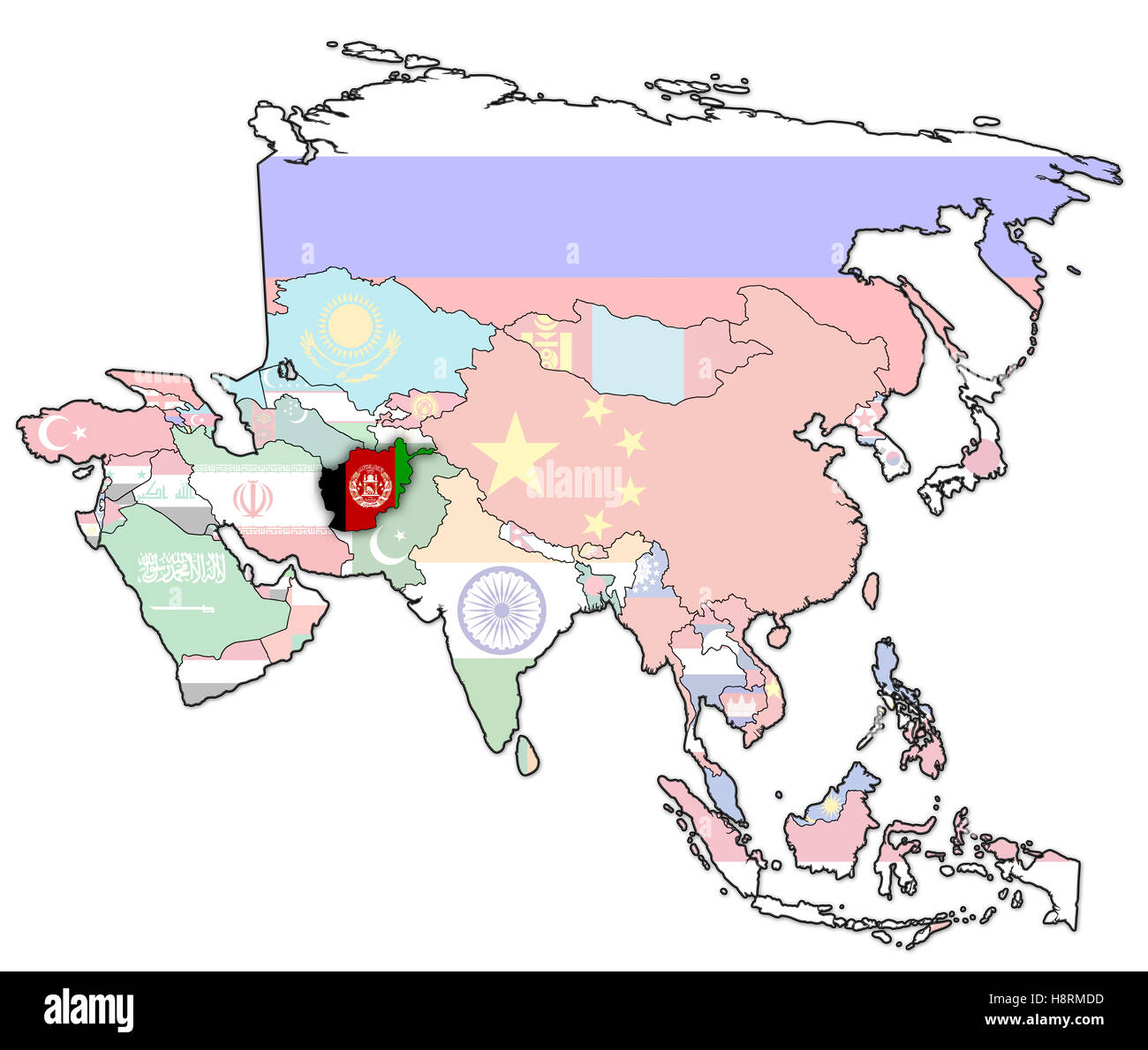 old political map of asia with flag of afghanistan Stock Photo - Alamy