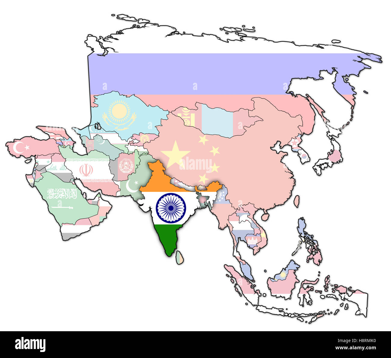 old political map of asia with flag of india Stock Photo - Alamy