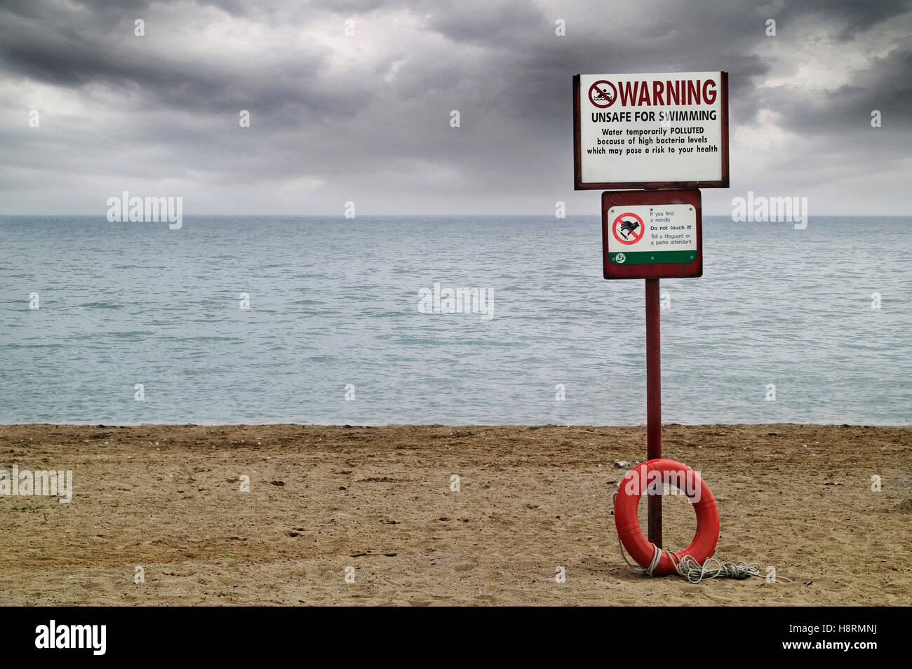 Public warning sign on beach Toronto Canada Stock Photo - Alamy