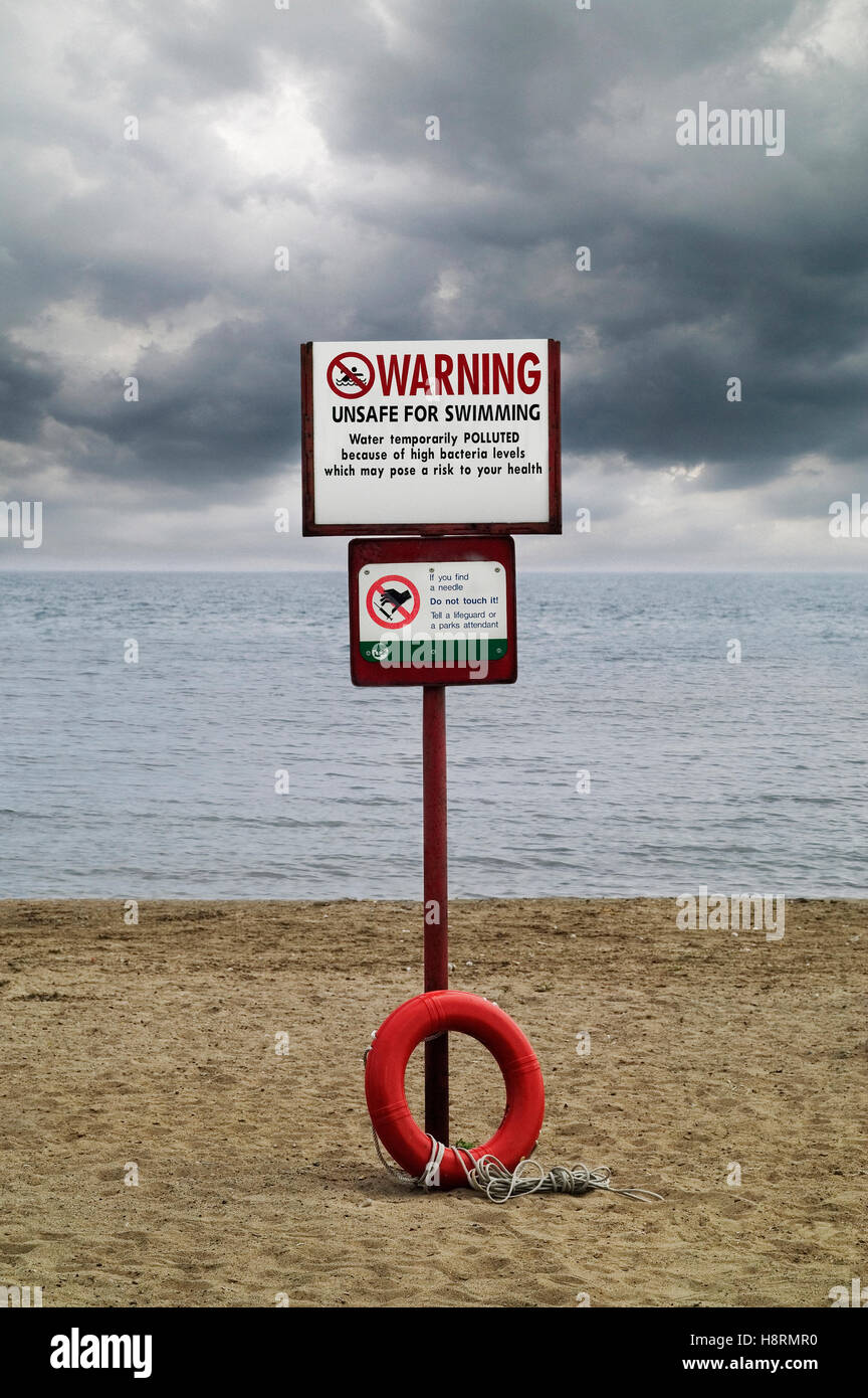 Public warning sign on beach Toronto Canada Stock Photo - Alamy
