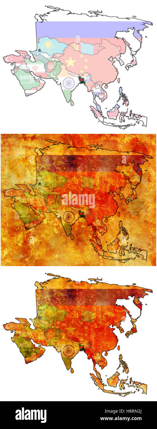 old political map of asia with flag of bangladesh Stock Photo - Alamy