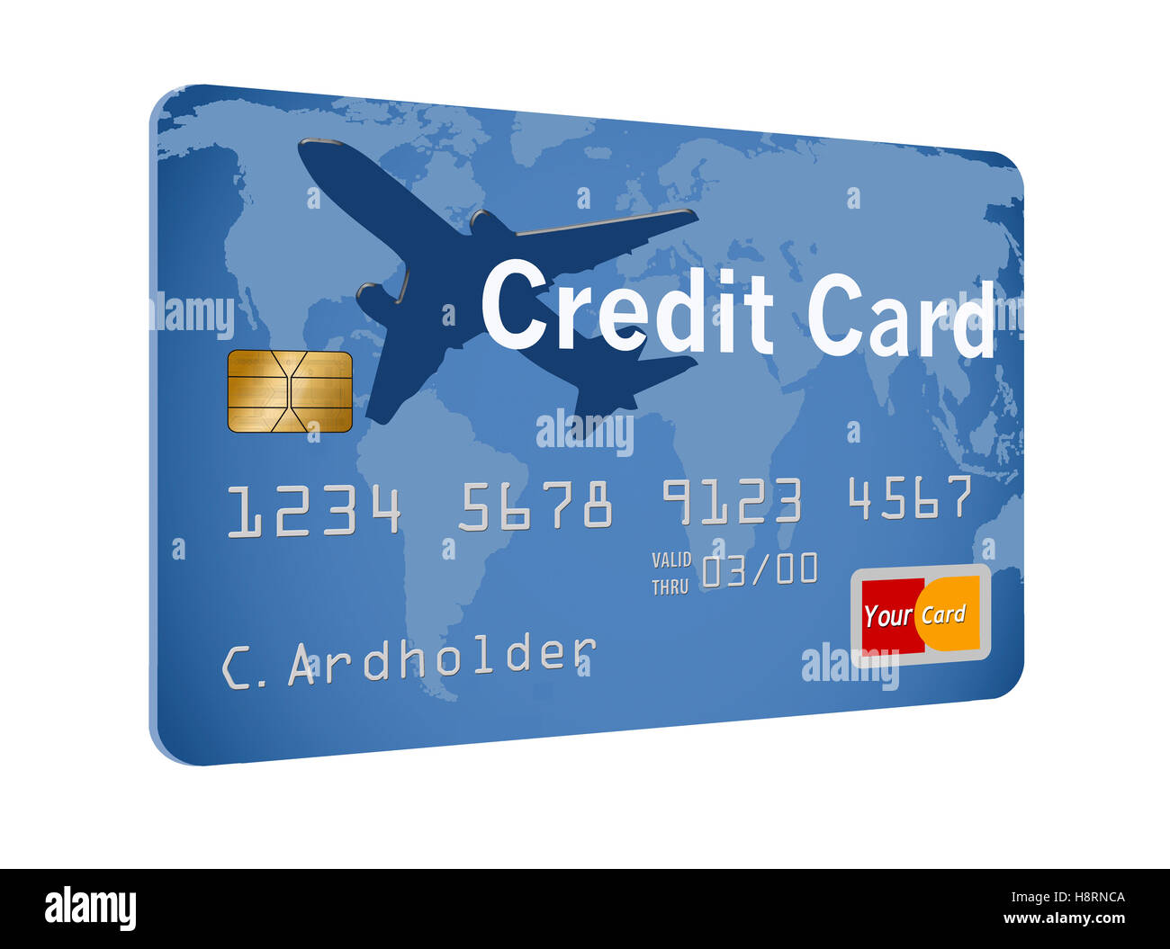 Credit card with airliner and world map Stock Photo - Alamy