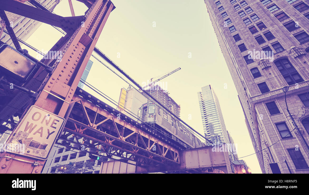 Vintage purple toned Chicago subway train, USA Stock Photo - Alamy