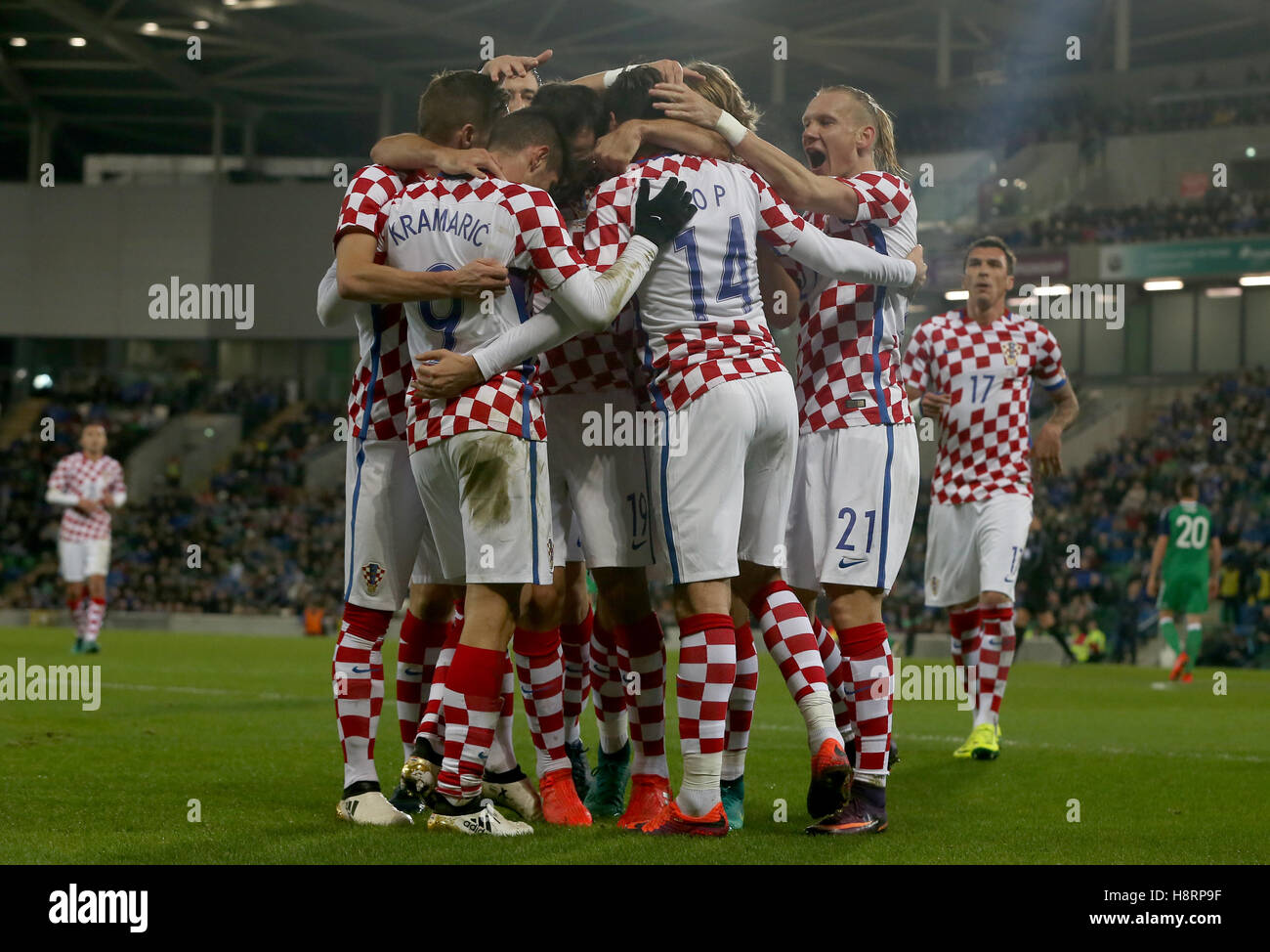Croatia's Duje Cop (centre) celebrates scoring his sides second goal of ...