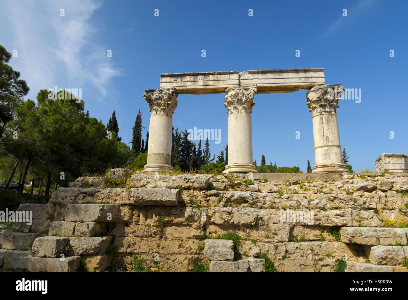 Corinthian order columns in ancient Corinth, Greece, Europe Stock Photo ...