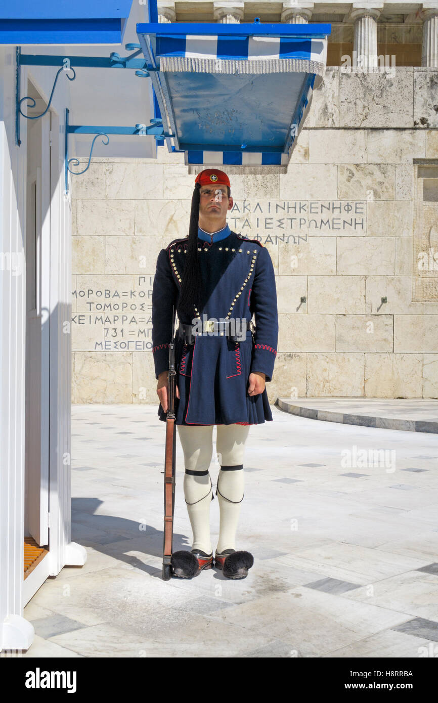 Guard at his post outside of a sentry box, Greek Parliament, Athens ...
