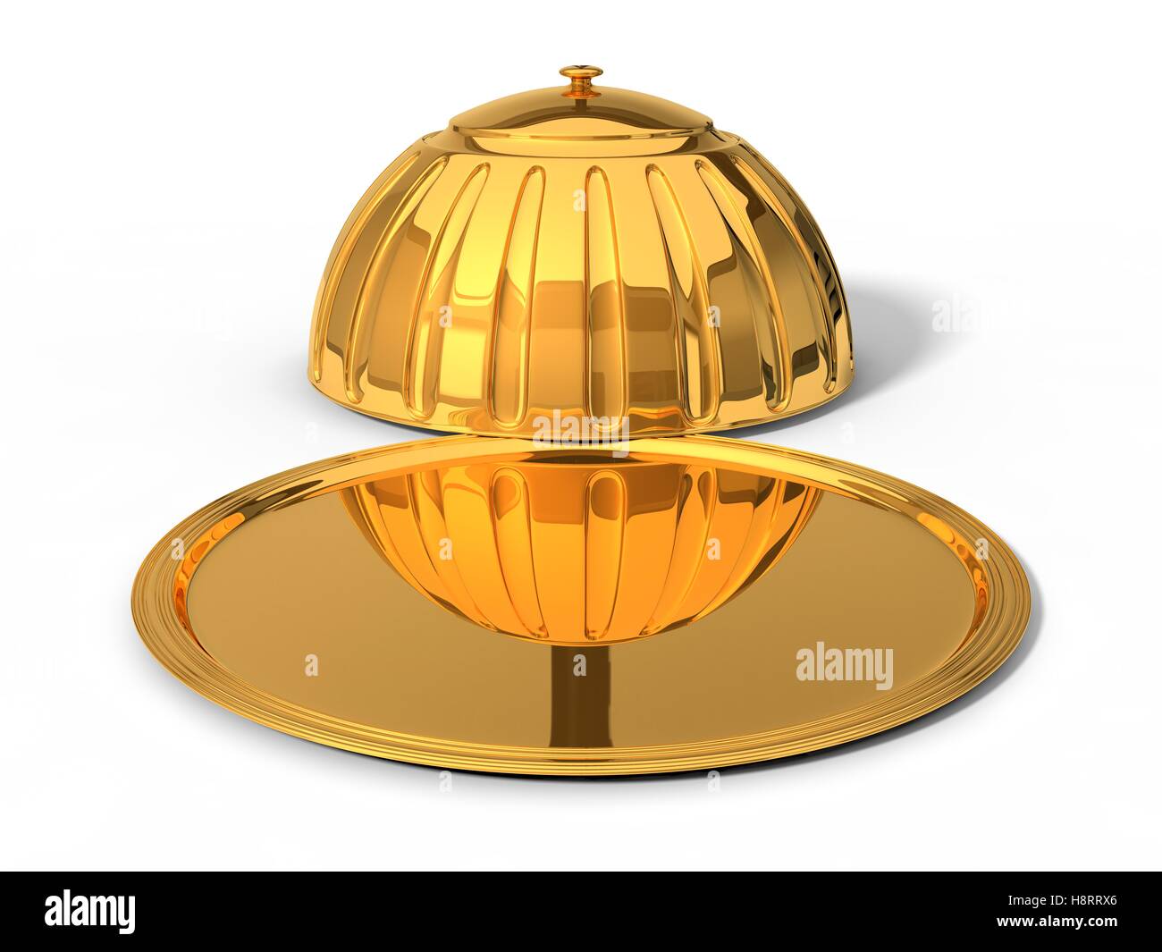 illustration of golden Restaurant cloche. in opened position Stock ...