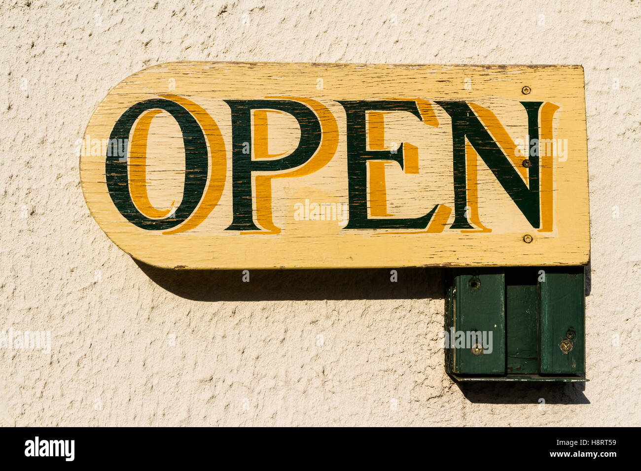 Open sign in vintage style, wood Stock Photo - Alamy