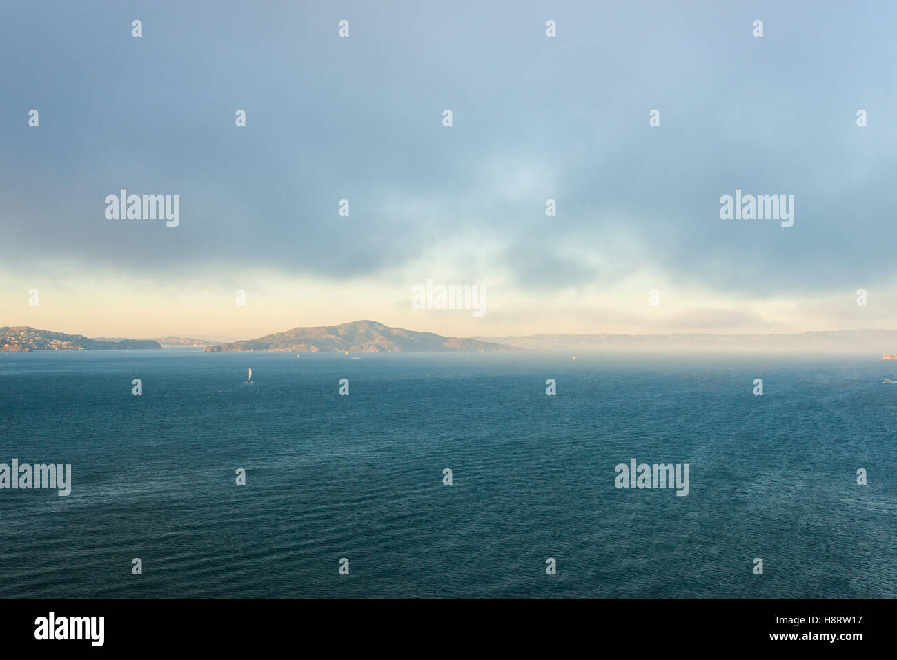 View of San Francisco bay area from the Golden Gate Bridge spanning the ...