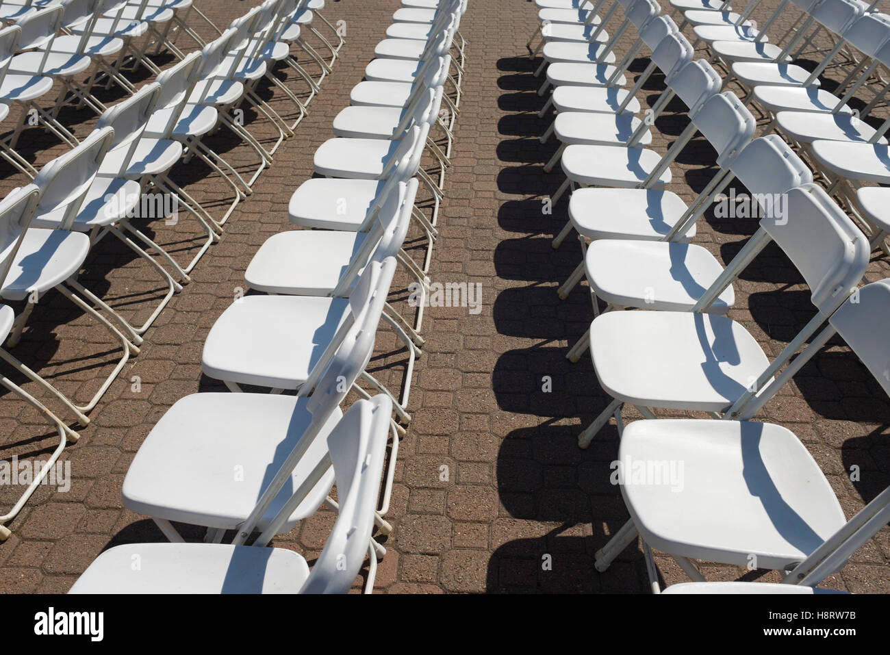 Graphical display of chairs in rows, ready for conference attendee ...