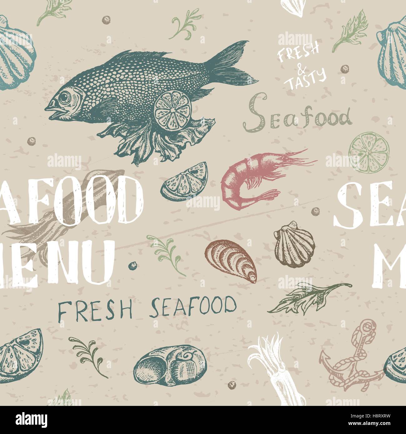 Vector hand drawn seafood pattern Stock Vector Image & Art - Alamy