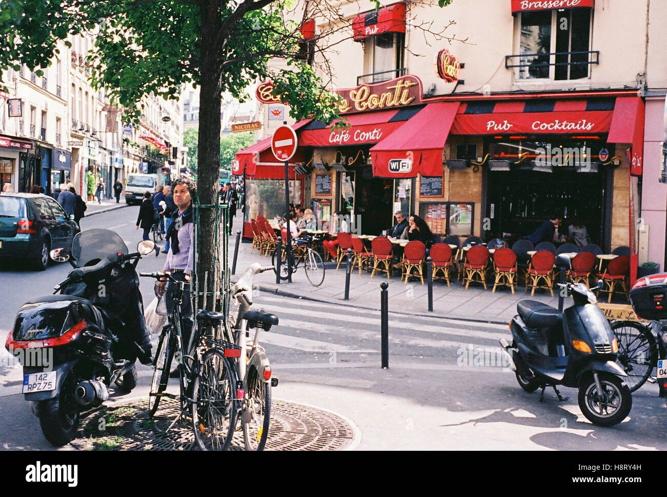 AJAXNETPHOTO. PARIS, FRANCE. - RUE DE BUCI - COLOURFUL CAFE CONTI PUB ...