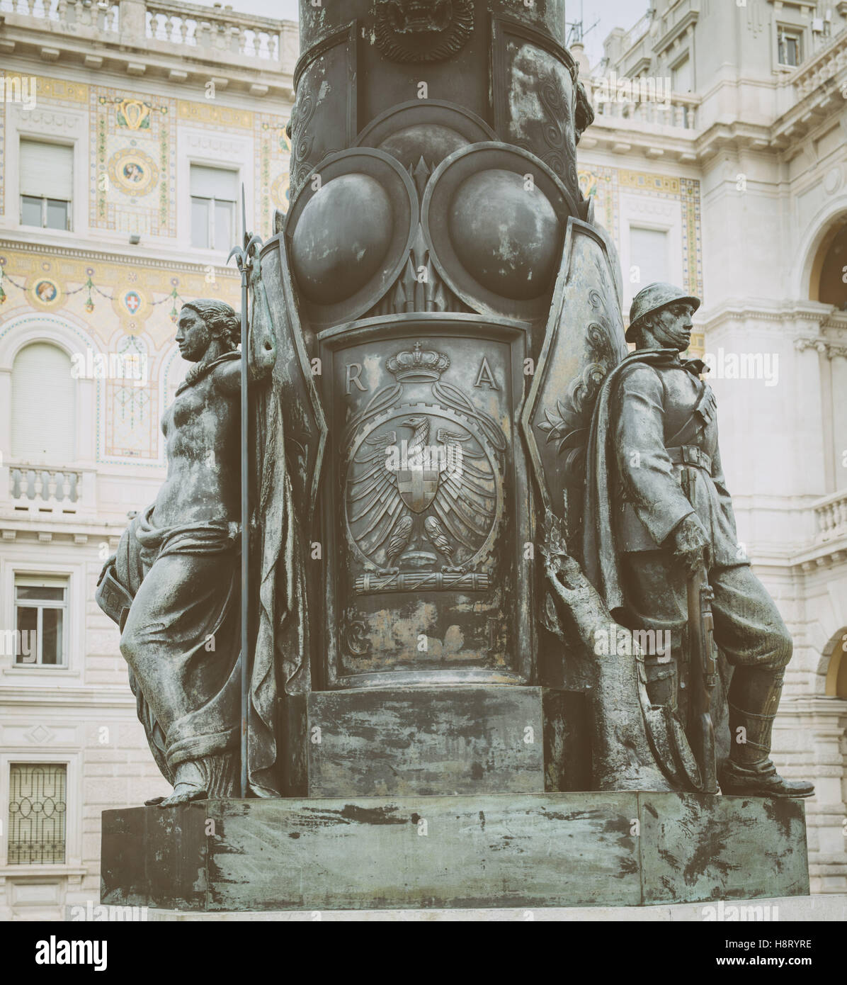 The bronze monument of soldiers of World War in Trieste in Italian ...