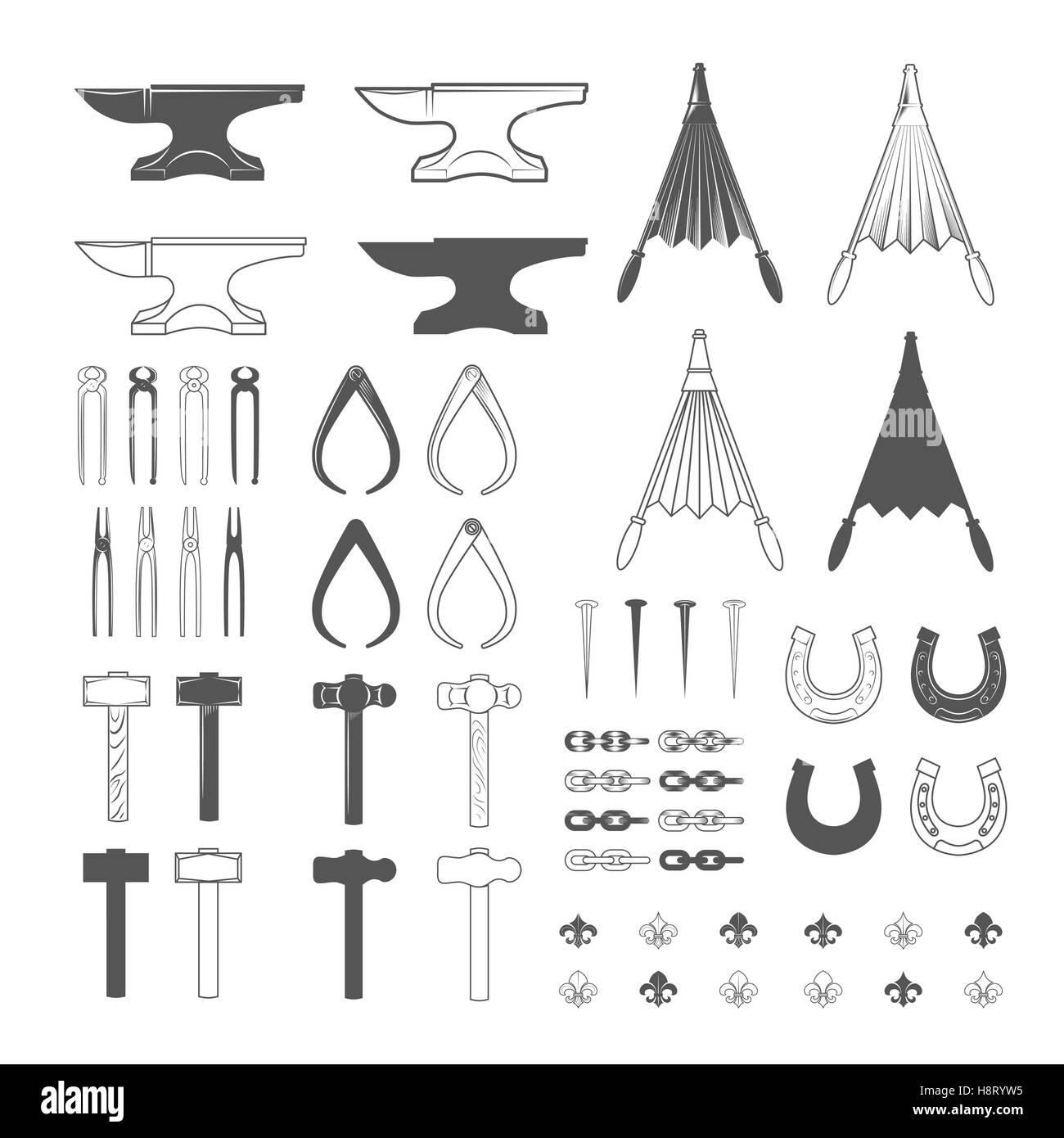 Blacksmith tools. Vintage Style. Vector Illustration isolated on white ...