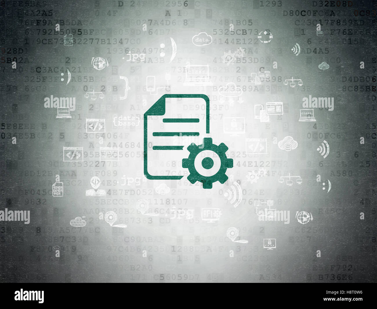 Database concept: Gear on Digital Data Paper background Stock Photo - Alamy