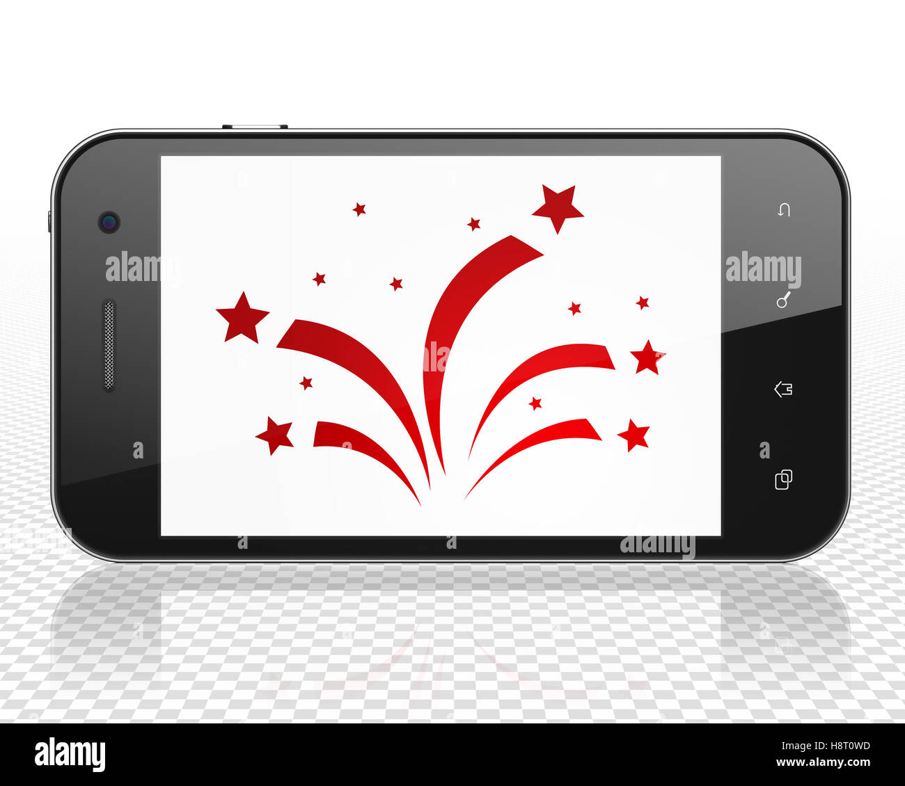 Entertainment, concept: Smartphone with Fireworks on display Stock ...