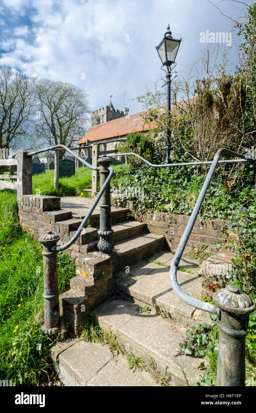 Steps leading to Brede village churchyard, Kent, UK Stock Photo - Alamy