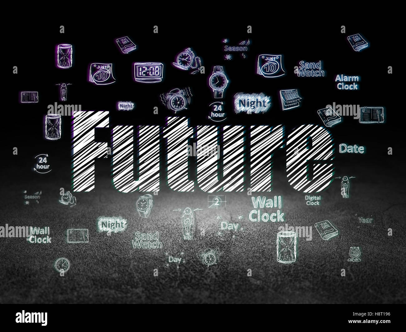 Timeline concept: Future in grunge dark room Stock Photo - Alamy