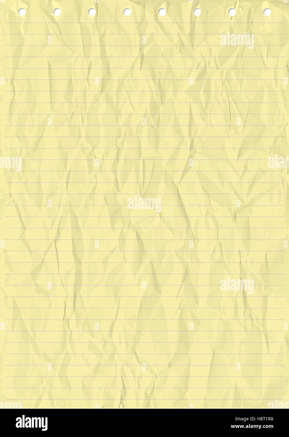 Vector, Illustration of Wrinkled Yellow sheet of line Paper with holes ...