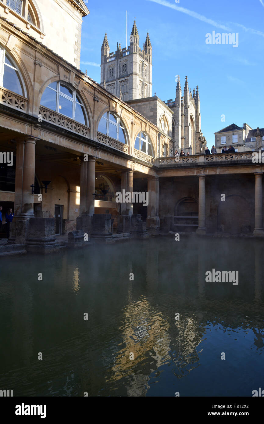 The Roman Baths and Bath Abbey, Bath, Somerset, England Stock Photo - Alamy