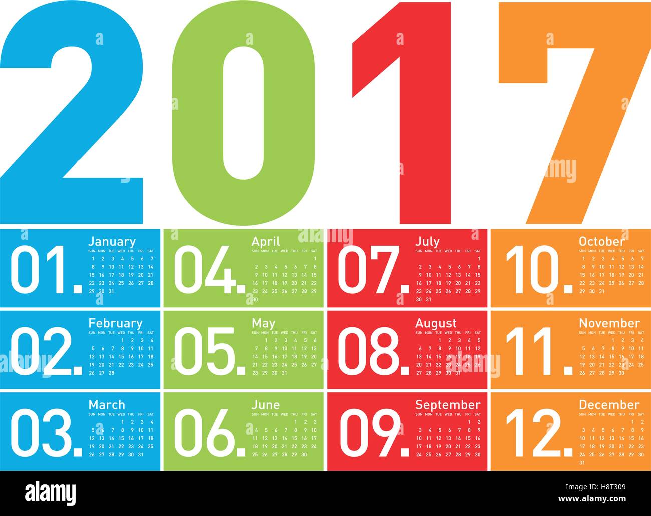 Colorful Calendar for Year 2017, in vector format Stock Vector Image ...