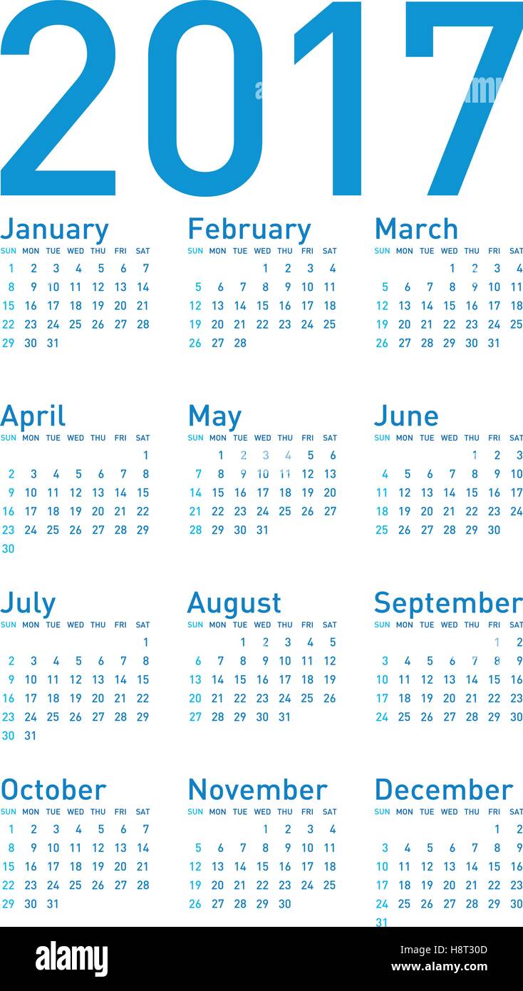 Simple Blue Calendar for year 2017, in vector format Stock Vector Image ...