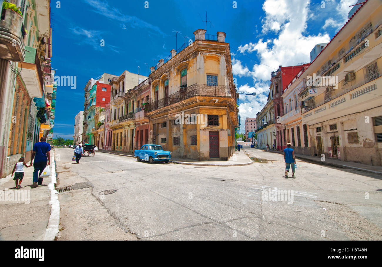 HAVANA, CUBA - AUGUST 15, 2016. View of Old Havana neighborhood with ...