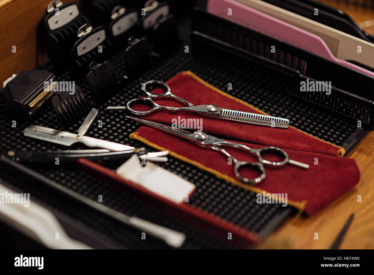 Top view of professional barbers equipment Stock Photo - Alamy