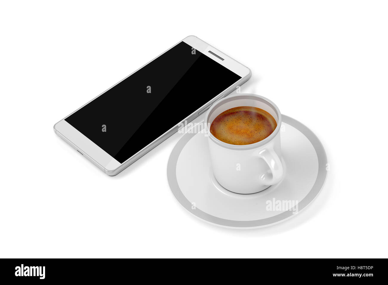 Espresso coffee and smartphone on white background, top view Stock ...