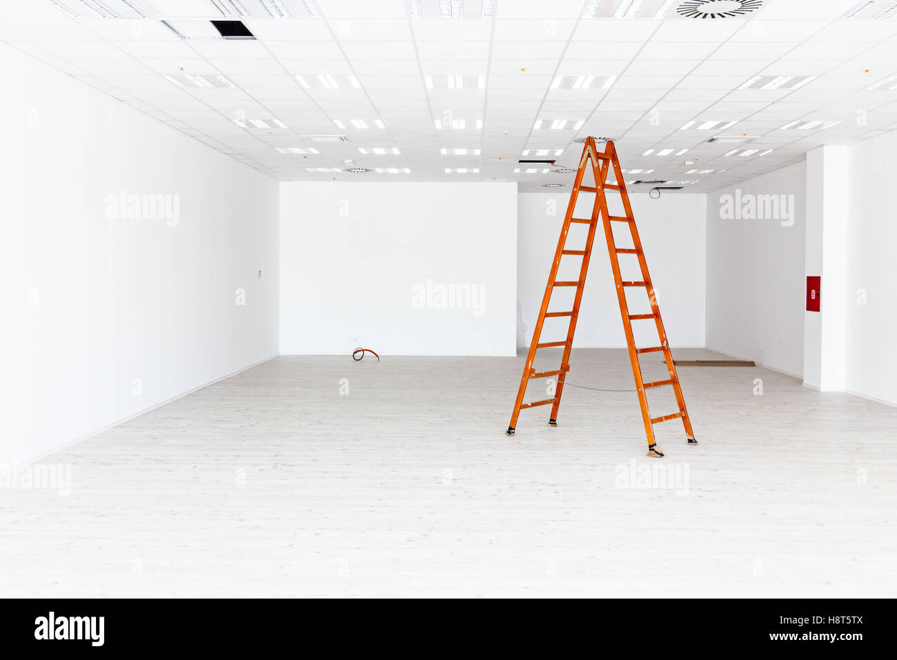 Workers are used wooden ladder to complete conditioning system ...
