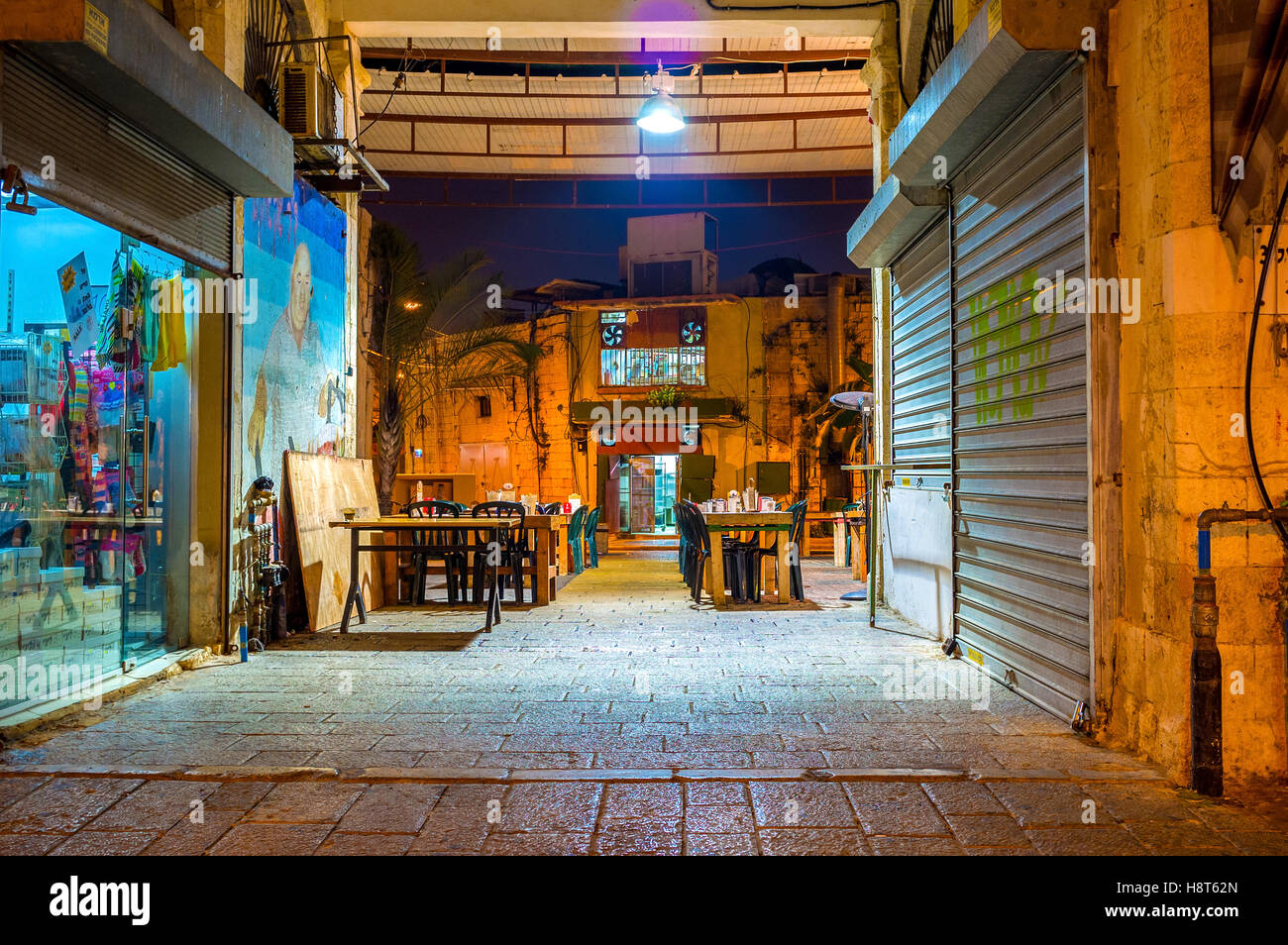 The cafe in old Jaffa located in the passage through the house Stock ...