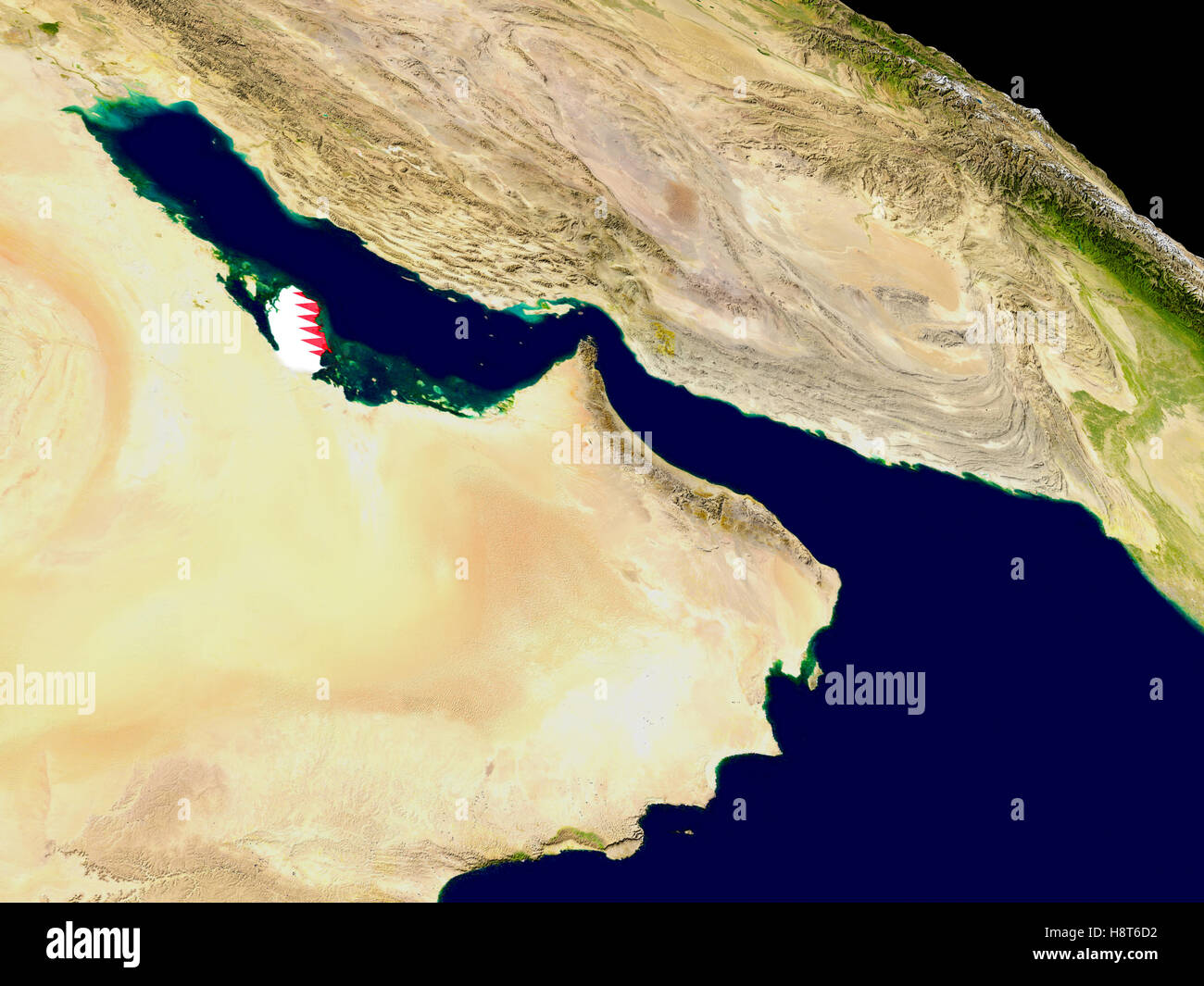 Map of Qatar with embedded flag on planet surface. 3D illustration ...