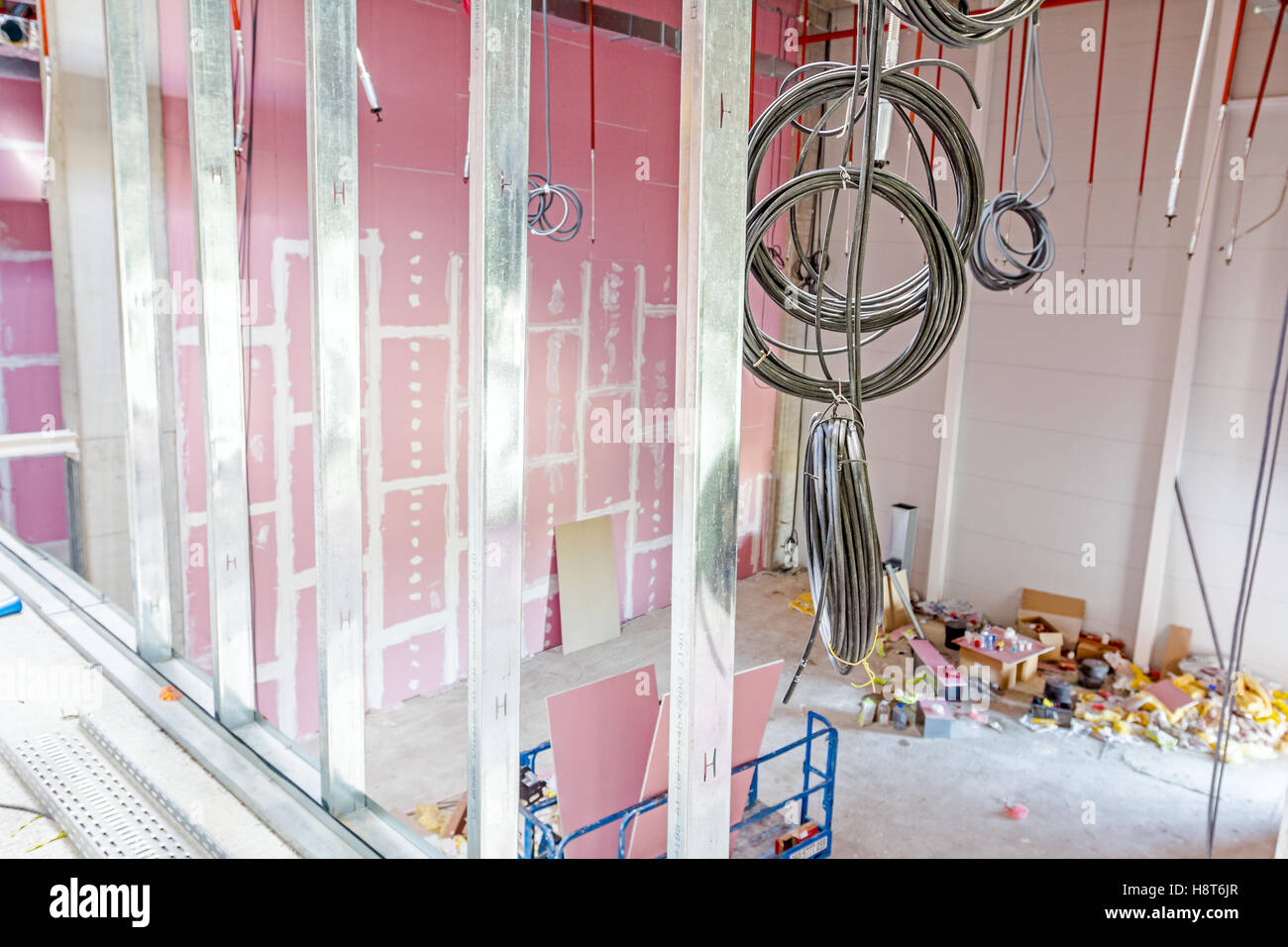 Frame for plasterboard. Gypsum wall is under construction Stock Photo ...