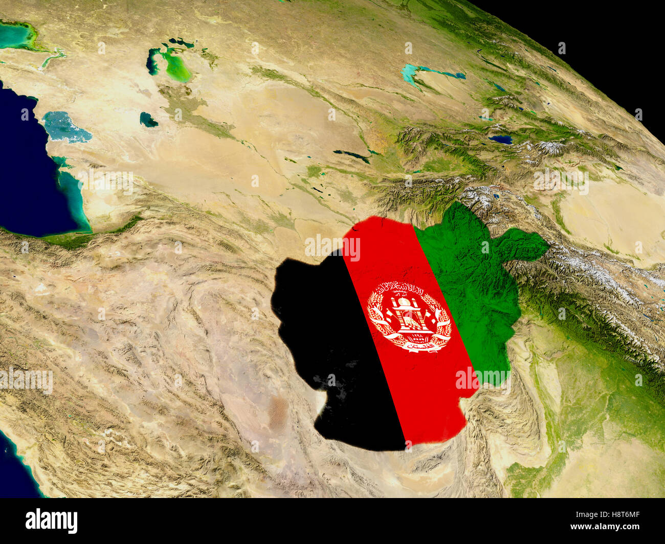 Map of Afghanistan with embedded flag on planet surface. 3D ...