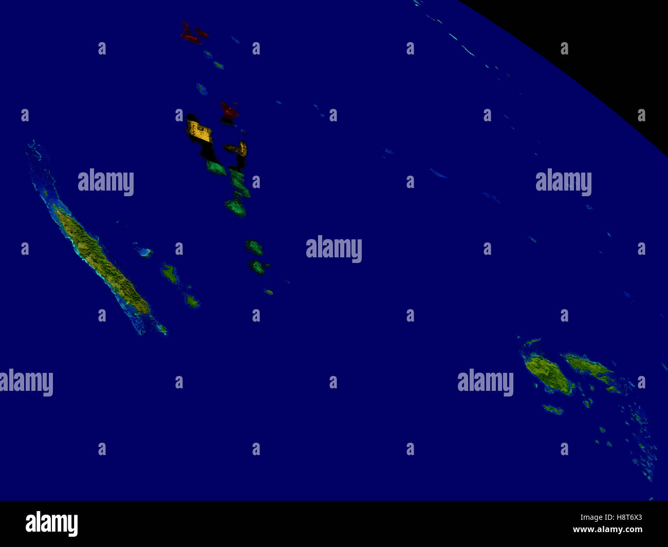 Map of Vanuatu with embedded flag on planet surface. 3D illustration ...
