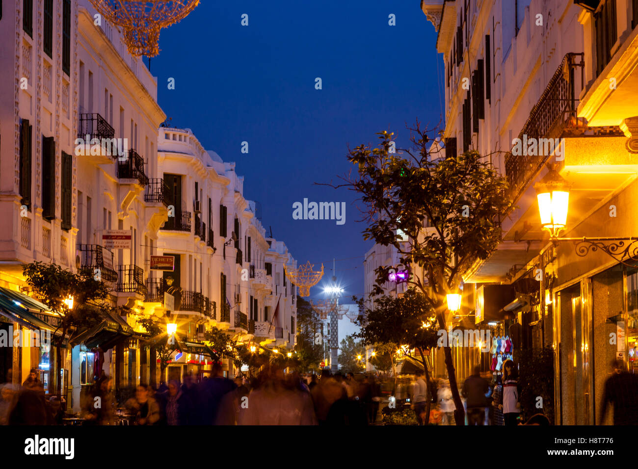 Spanish Colonial Architecture (The Ensanche) At Night, Tetouan, Morocco ...