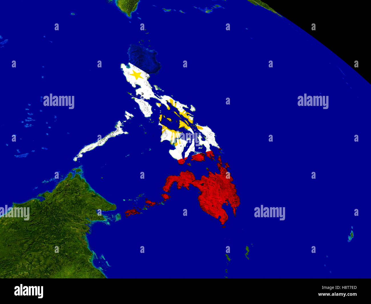Map of Philippines with embedded flag on planet surface. 3D ...