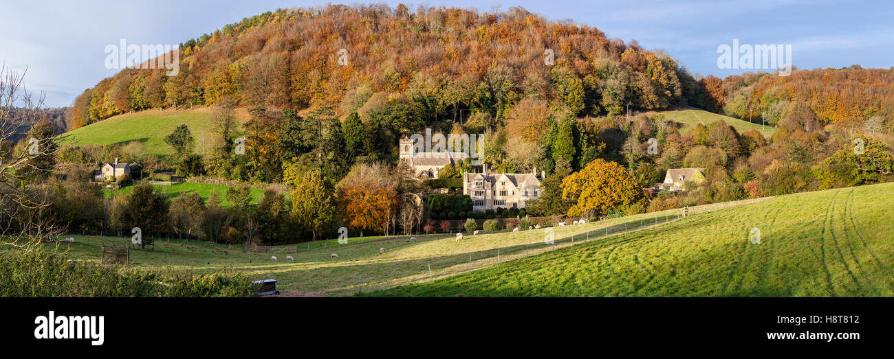 Autumn in the Cotswolds - A panoramic view of Owlpen Manor and the ...