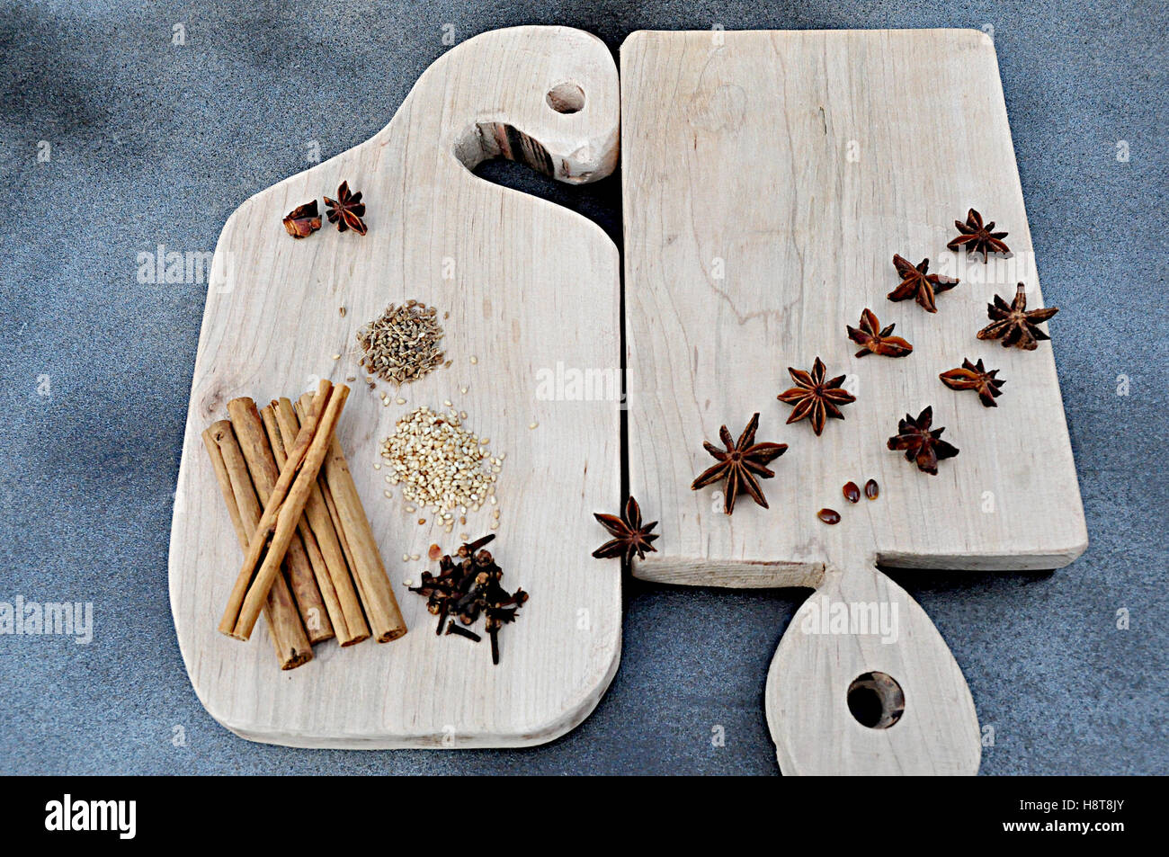 kitchen tables with spices Stock Photo - Alamy