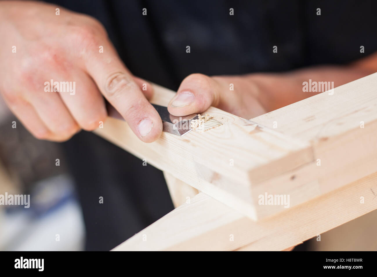 Hands carpenter using chisel hi-res stock photography and images - Alamy